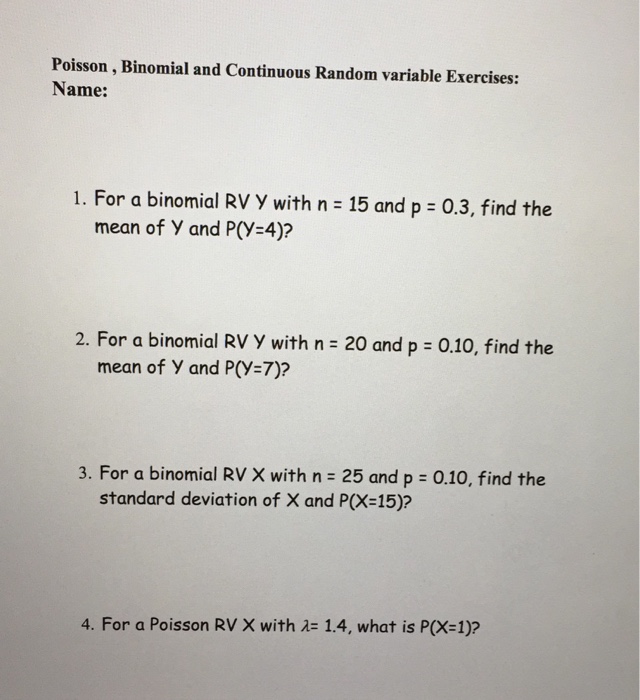 Solved For a binomial RV y with n = 15 and p = 0.3, find the | Chegg.com