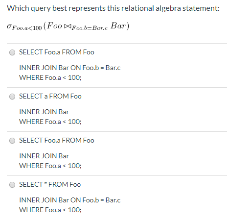 Solved Which query best represents this relational algebra | Chegg.com