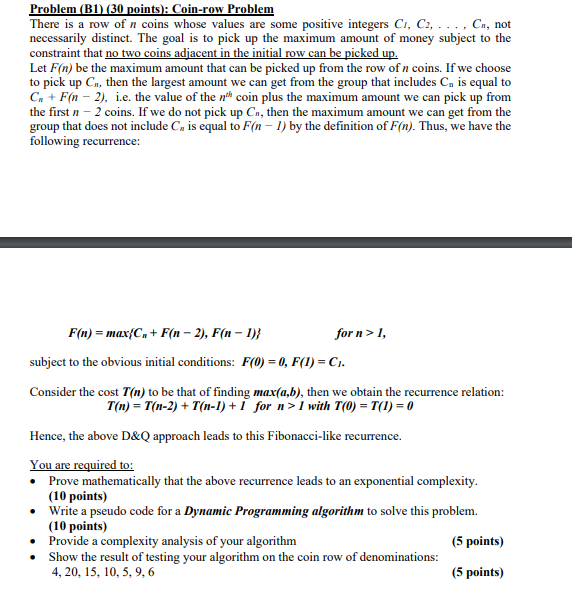 Solved Problem (B1) (30 points): Coin-row Problem There is a | Chegg.com
