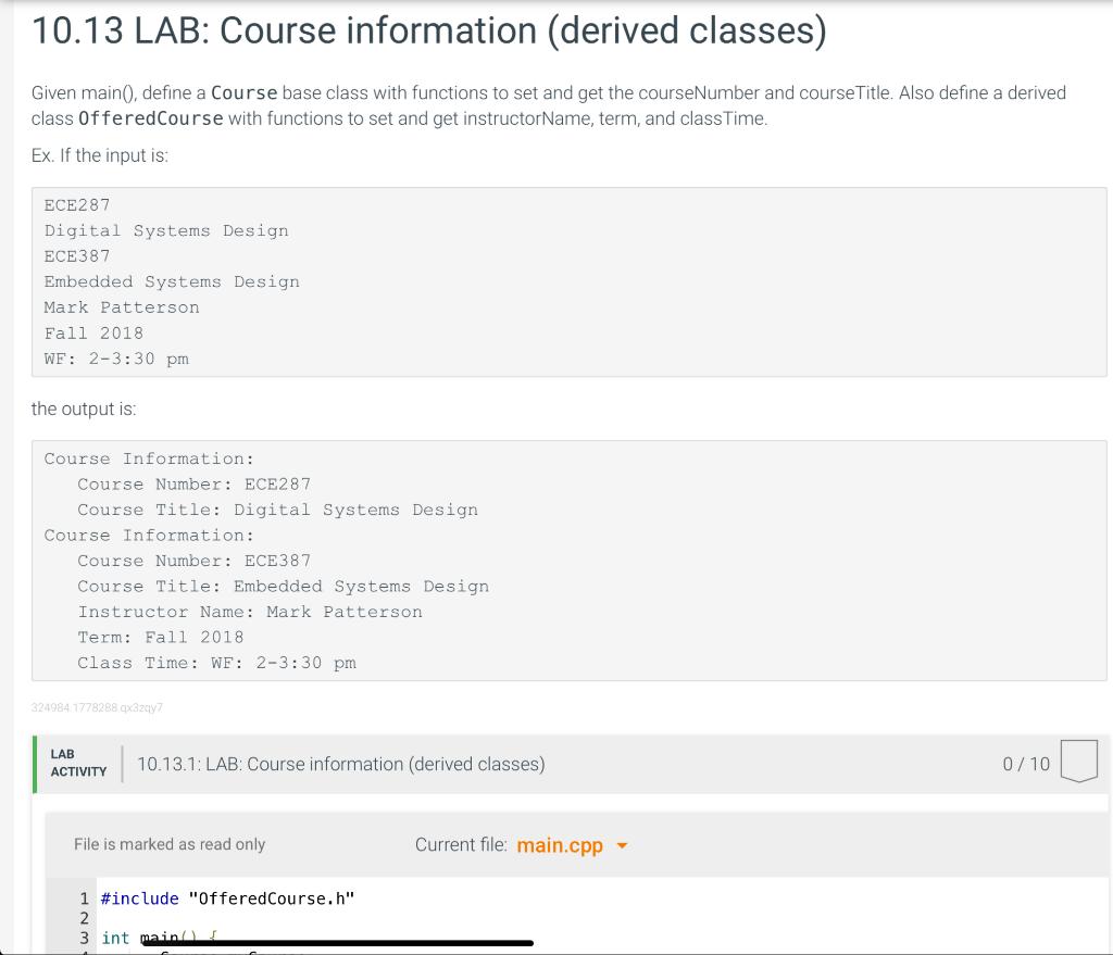 Solved 1013 Lab Course Information Derived Classes Given 