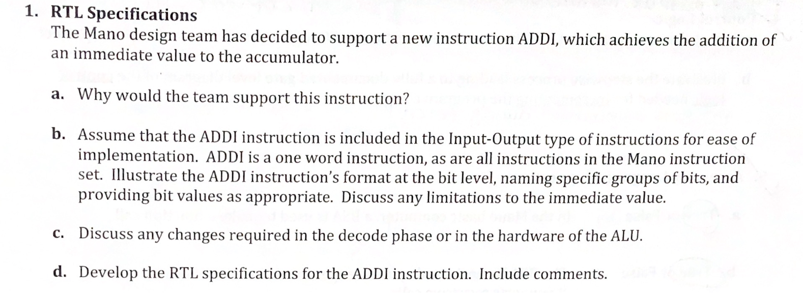 1. RTL Specifications The Mano design team has | Chegg.com