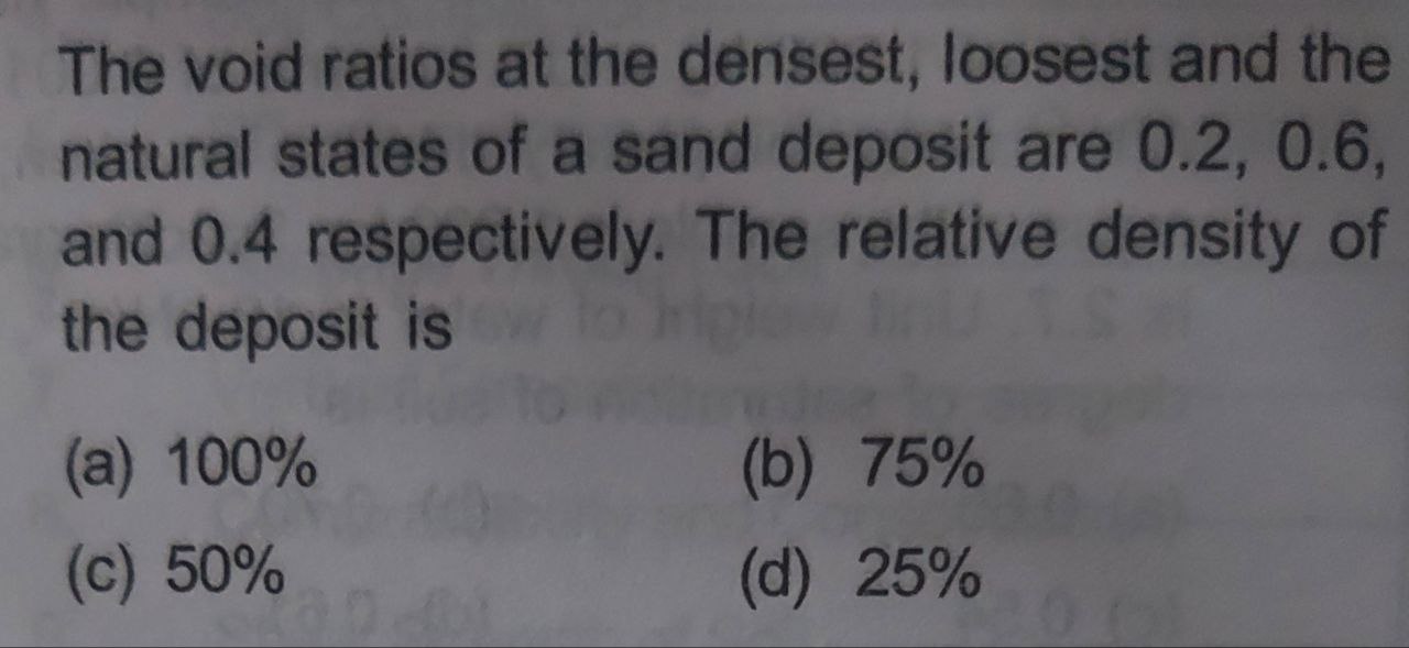 Solved The void ratios at the densest, loosest and | Chegg.com