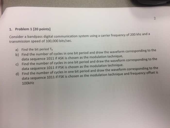 1. Problem 1 [20 points] Consider a bandpass digital | Chegg.com
