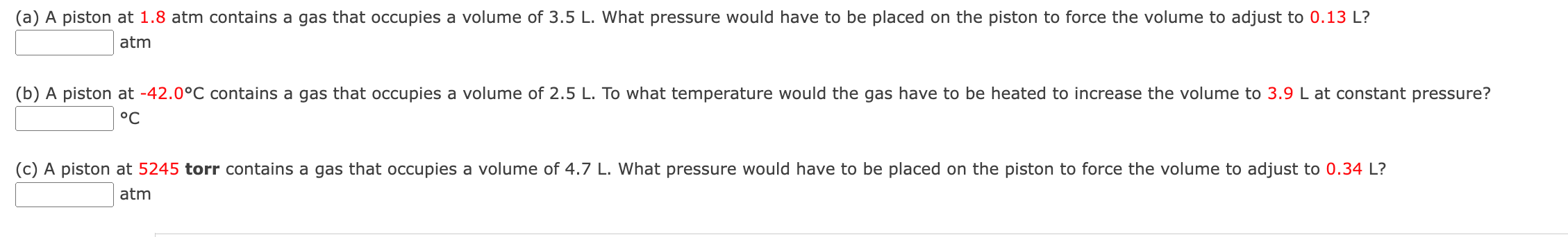 Solved (a) A piston at 1.8 atm contains a gas that occupies | Chegg.com