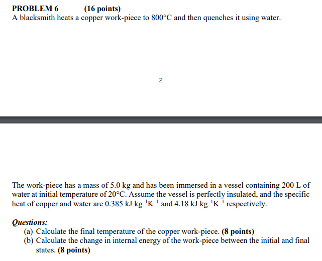 Solved PROBLEM 6 (16 points) A blacksmith heats a copper | Chegg.com