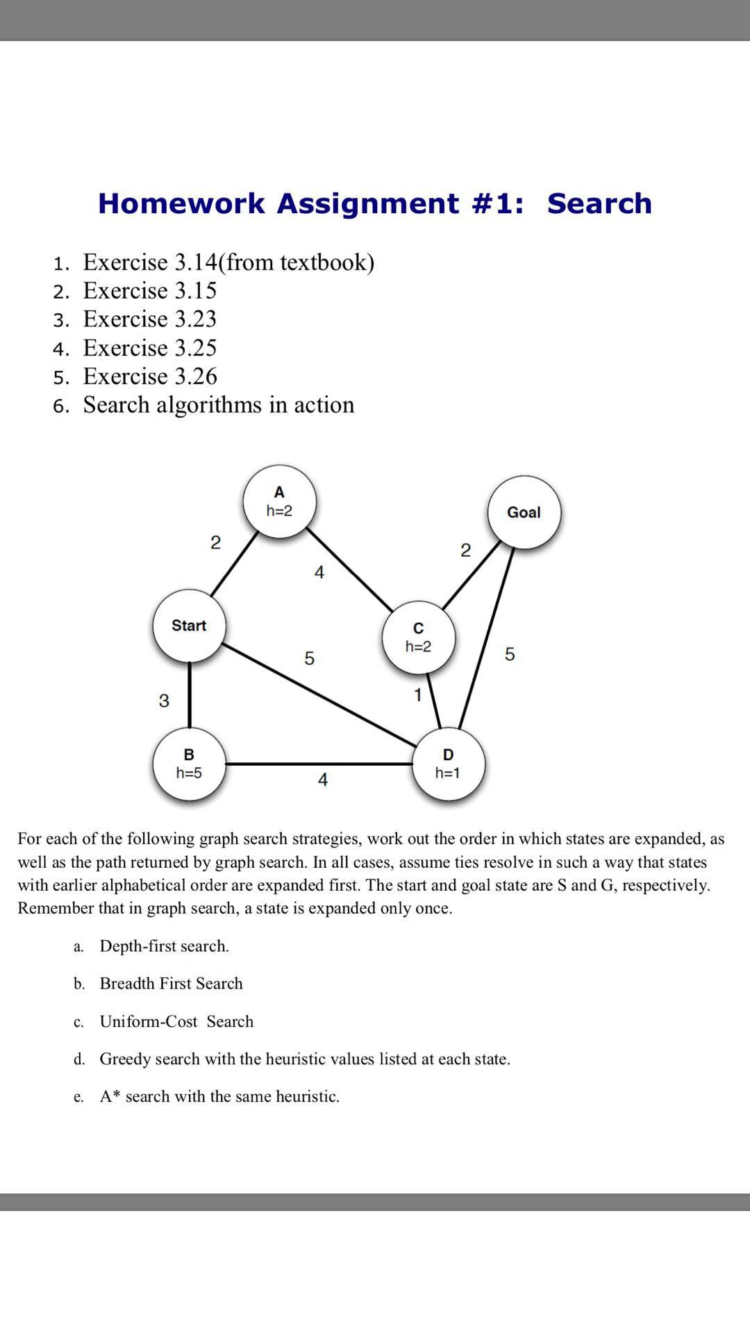 Solved Homework Assignment #1: Search 1. Exercise 3.14(from | Chegg.com