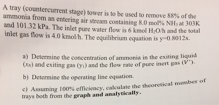 Solved A tray (countercurrent stage) tower is to be used to | Chegg.com