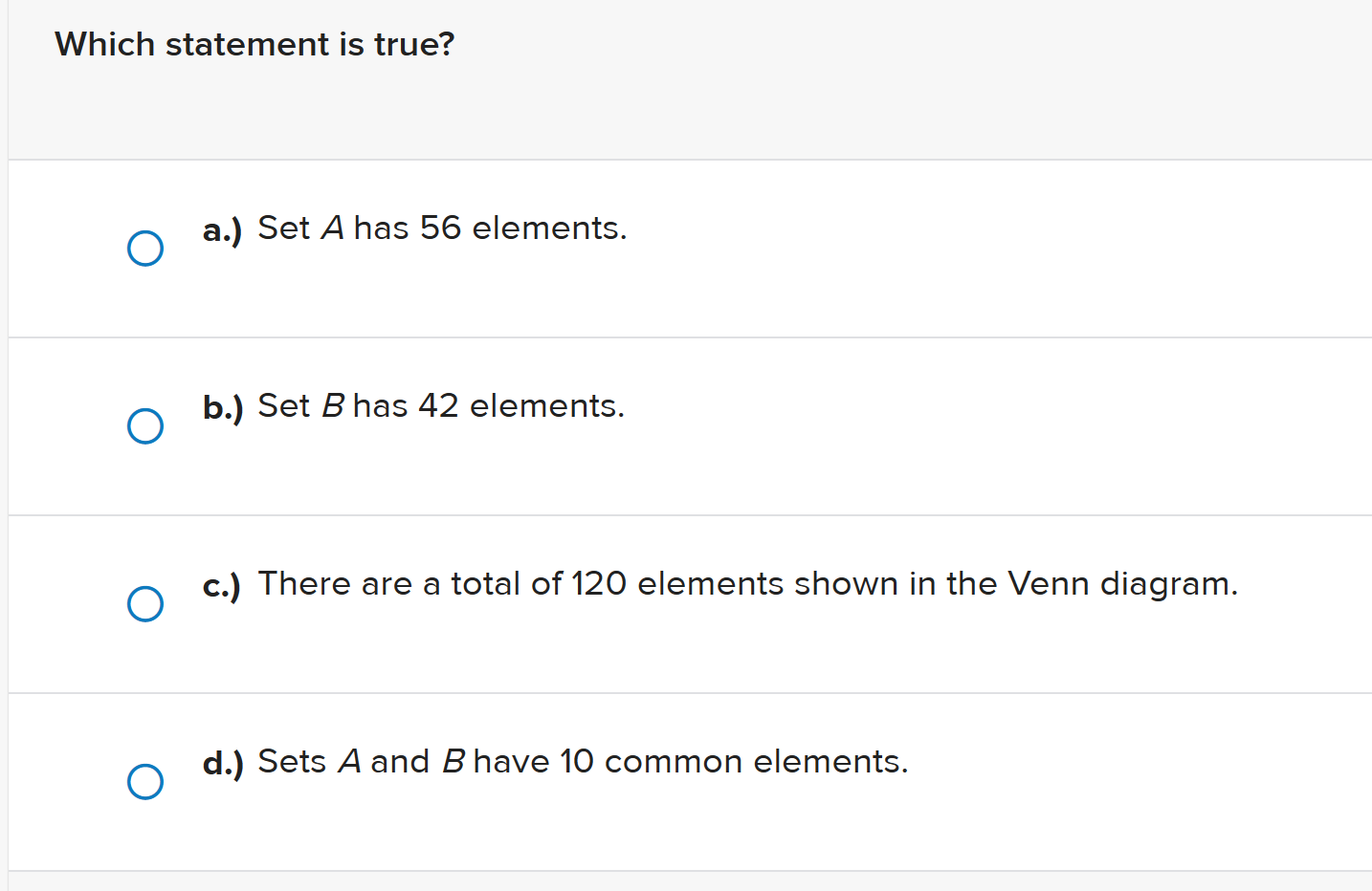 Solved Two sets A and B are shown in the Venn diagram below. | Chegg.com