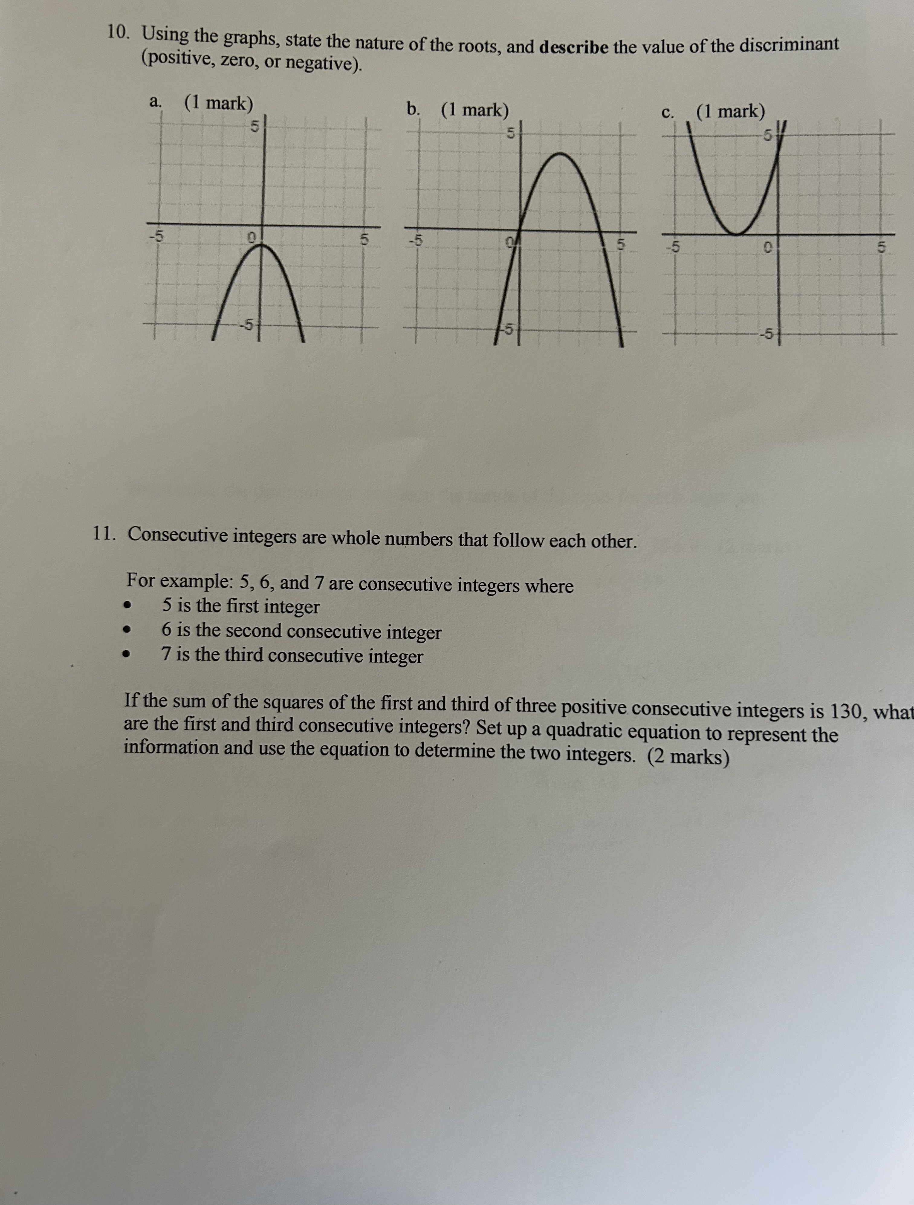 10. Using the graphs, state the nature of the roots, | Chegg.com