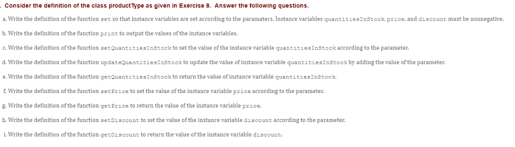 Solved Consider the definition of the class productType as | Chegg.com