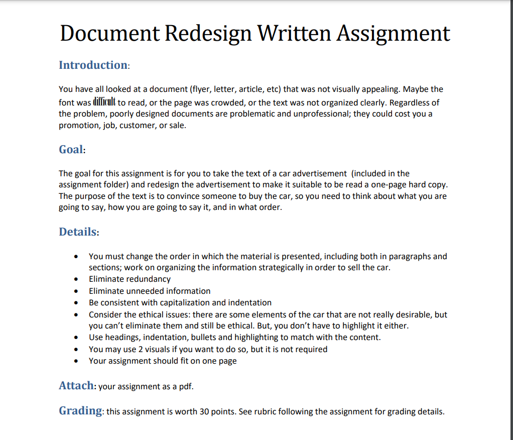Solved Document Redesign Written Assignment Introduction: | Chegg.com