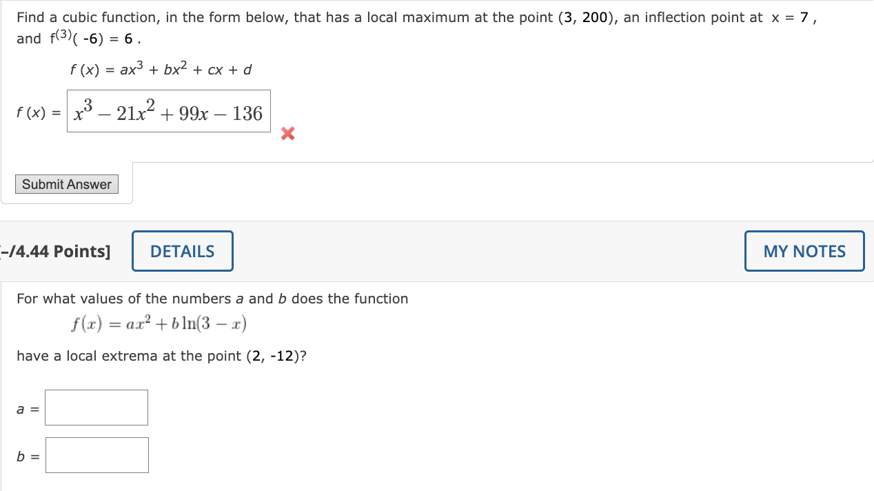 Solved Find a cubic function, in the form below, that has a | Chegg.com