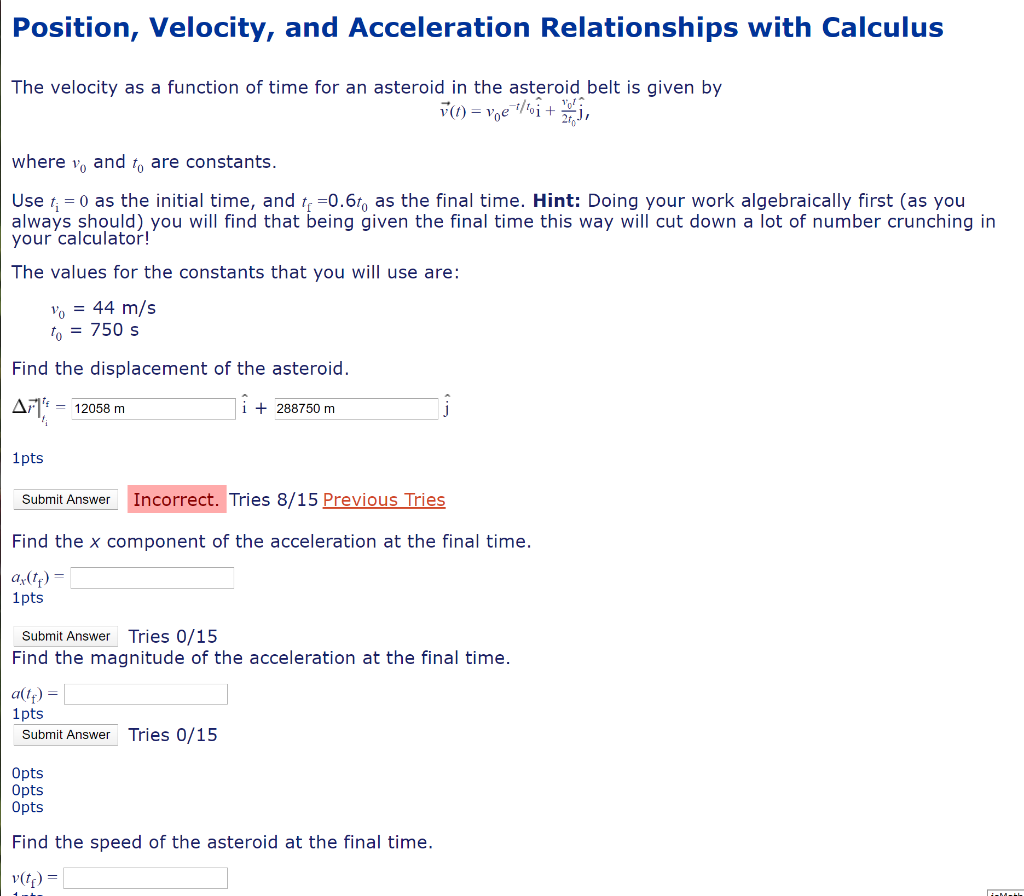 Solved Position Velocity And Acceleration Relationships