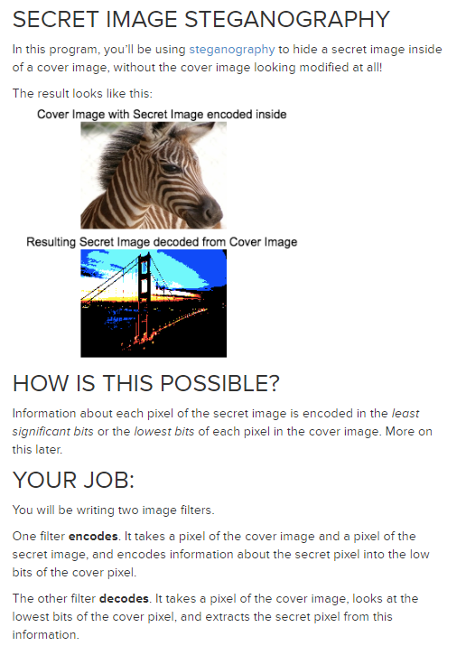 SECRET IMAGE STEGANOGRAPHY In this program, you’ll be | Chegg.com
