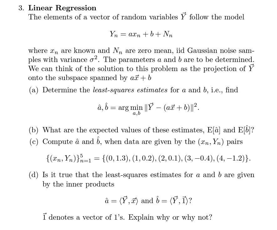 3. Linear Regression The elements of a vector of | Chegg.com