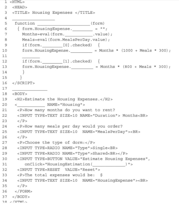 Solved Fill blanks in the following HTML and JavaScript | Chegg.com
