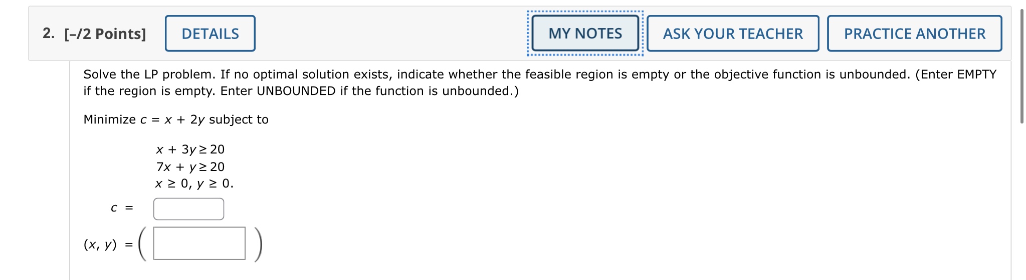 Solved Solve the LP problem. If no optimal solution exists, | Chegg.com