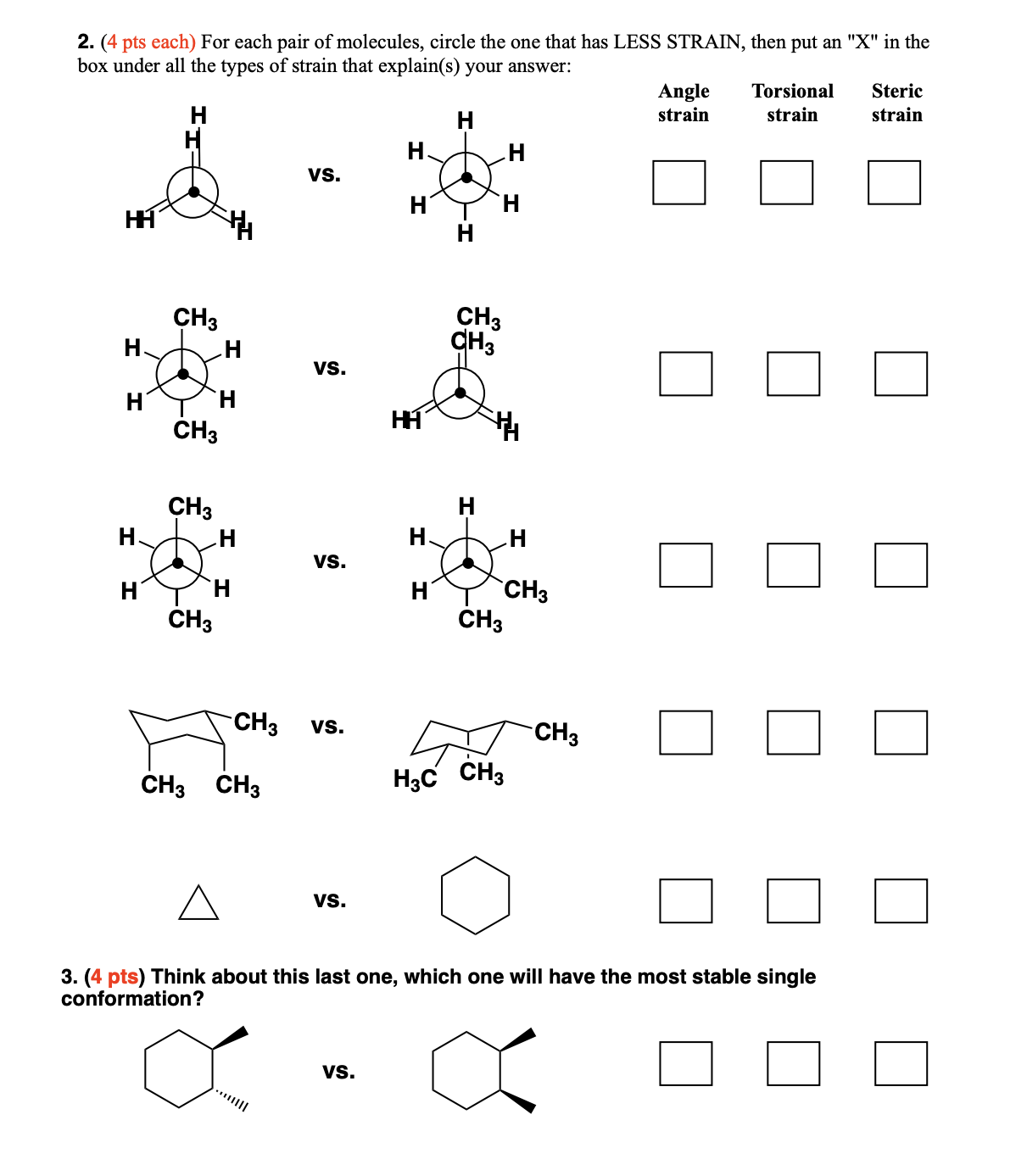 (4 ﻿pts each) ﻿For each pair of molecules, circle the | Chegg.com