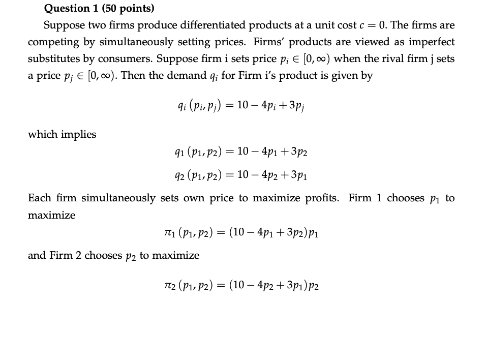 Solved a) (25 points) Find the best response function of | Chegg.com