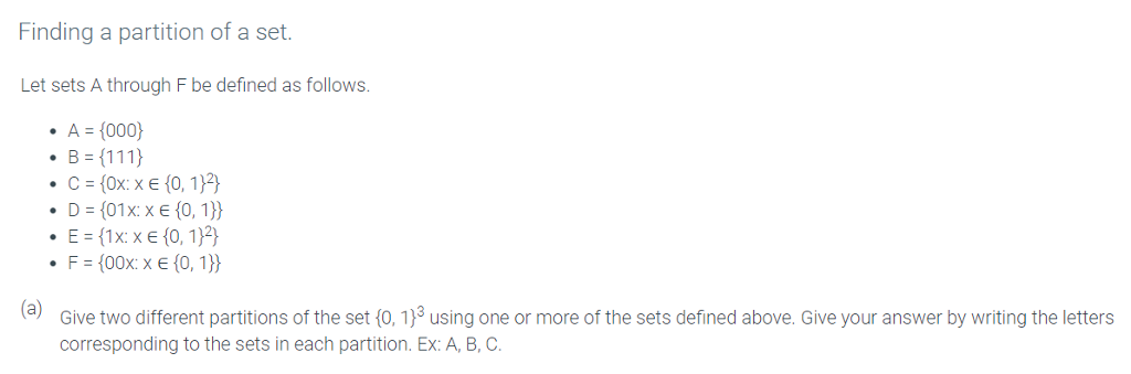 Solved Recognizing partitions-small finite sets. Define the | Chegg.com