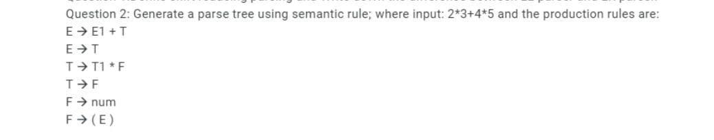 Solved Question 2: Generate a parse tree using semantic | Chegg.com