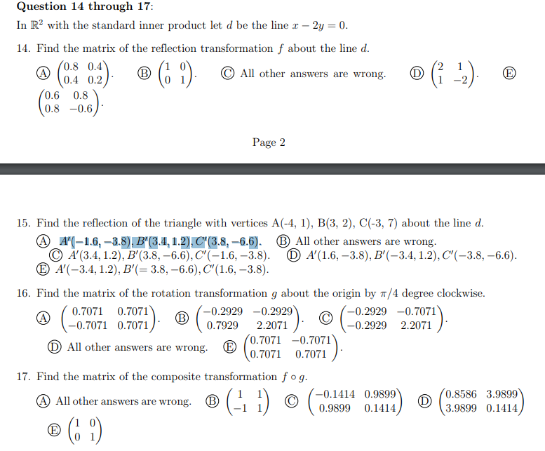 Solved Question 14 through 17: In \\( \\mathbb{R}^{2} \\) | Chegg.com