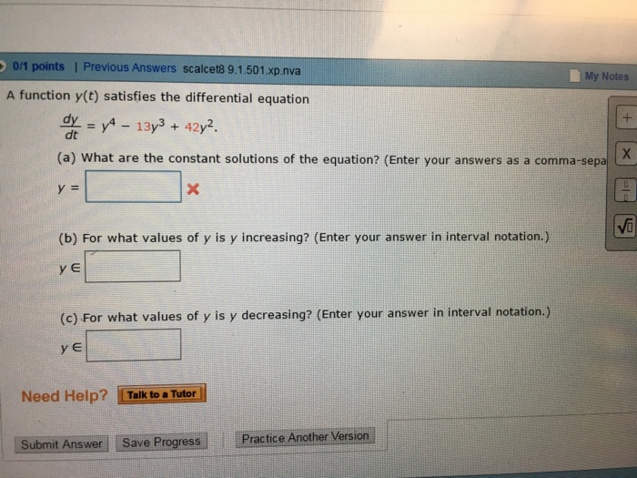 Solved A function y(t) satisfies the differential equation | Chegg.com