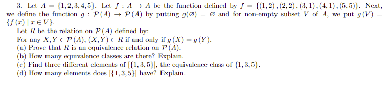 Solved 3. Let A={1,2,3,4,5}. Let f:A→A be the function | Chegg.com