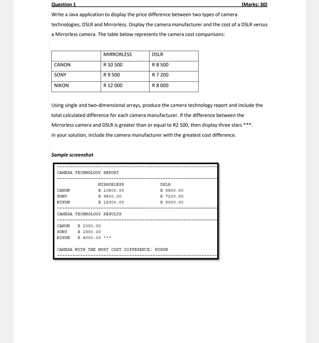 Solved Question 1 (Marks: 30 ) Write a Java application to | Chegg.com