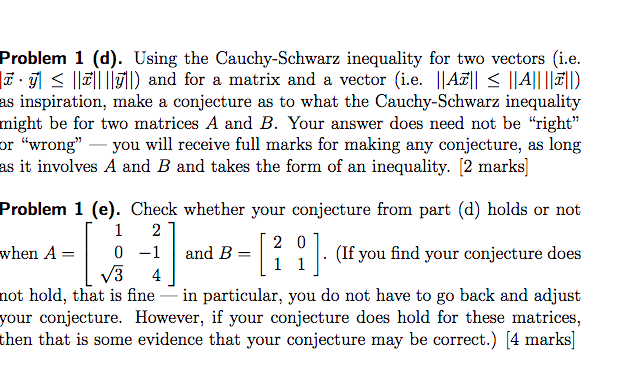 Solved Problem 1 (a). Calculate the norm of the matrix | Chegg.com