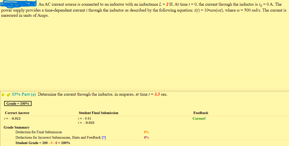 Solved An AC current source is connected to an inductor with | Chegg.com