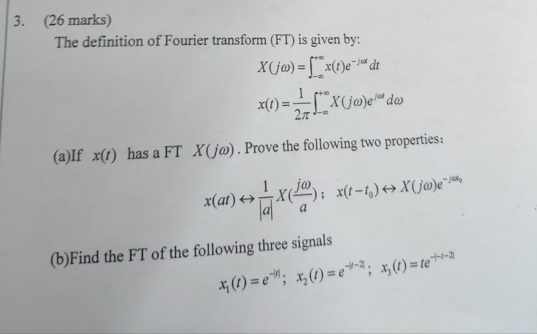 Solved 3. (26 marks) The definition of Fourier transform | Chegg.com