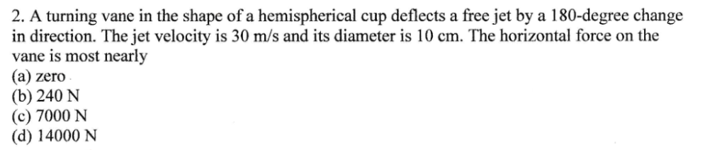 Solved 2. A turning vane in the shape of a hemispherical cup | Chegg.com