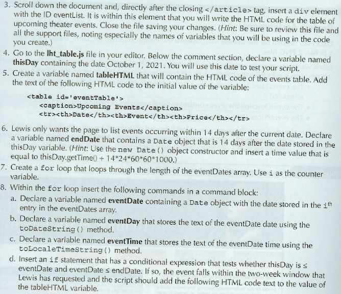 Solved 2. Go to the lht_events.html file in your editor. | Chegg.com
