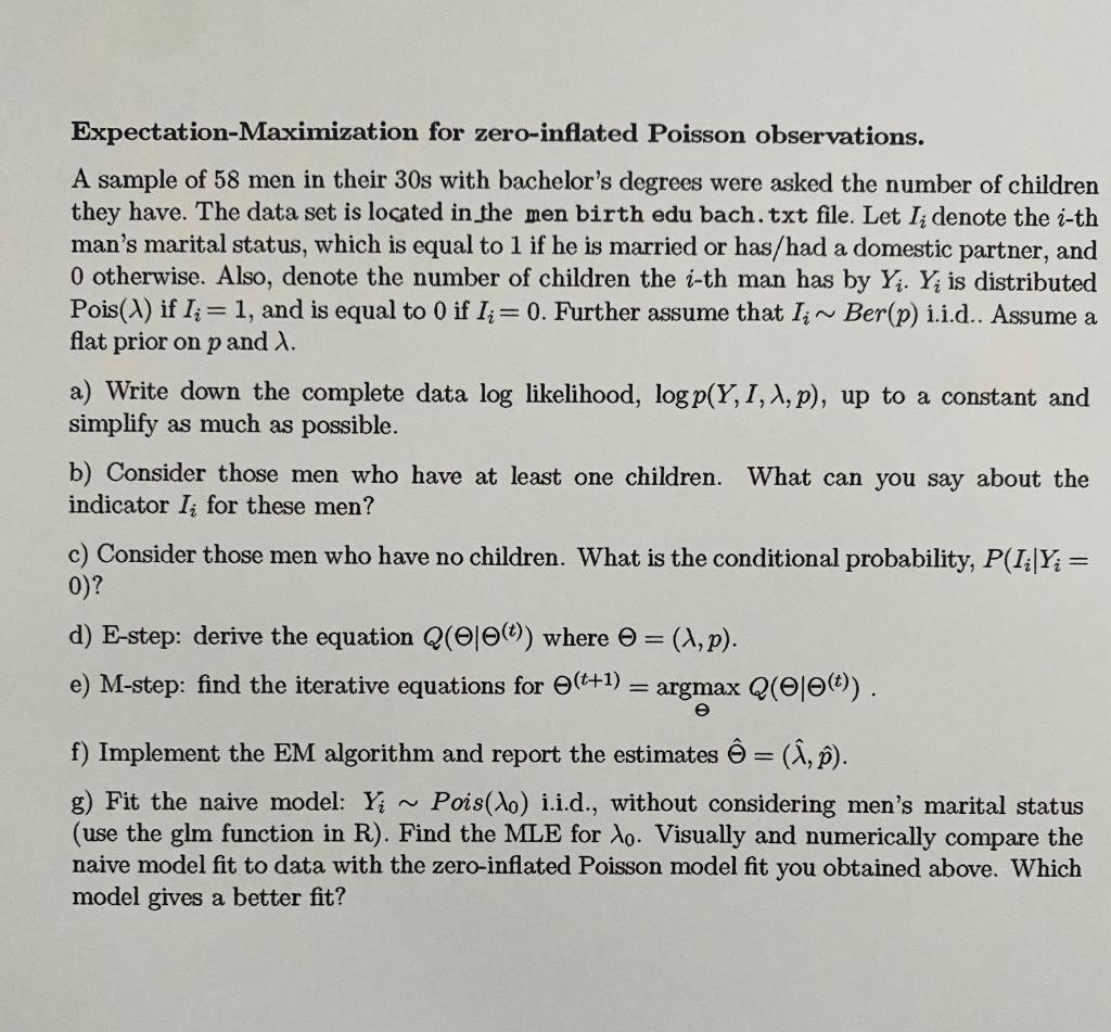 Expectation-Maximization for zero-inated | Chegg.com