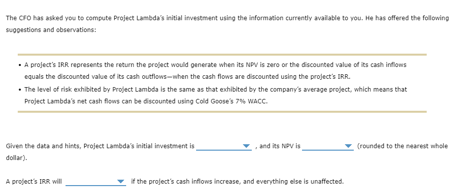 Solved The net present value (NPV) and internal rate of | Chegg.com