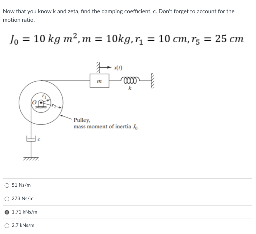 Solved Now that you know k and zeta, find the damping | Chegg.com