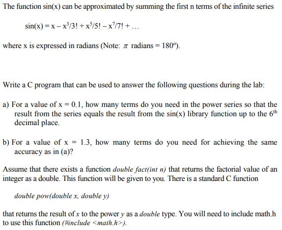 Solved The function sin(x) can be approximated by summing | Chegg.com