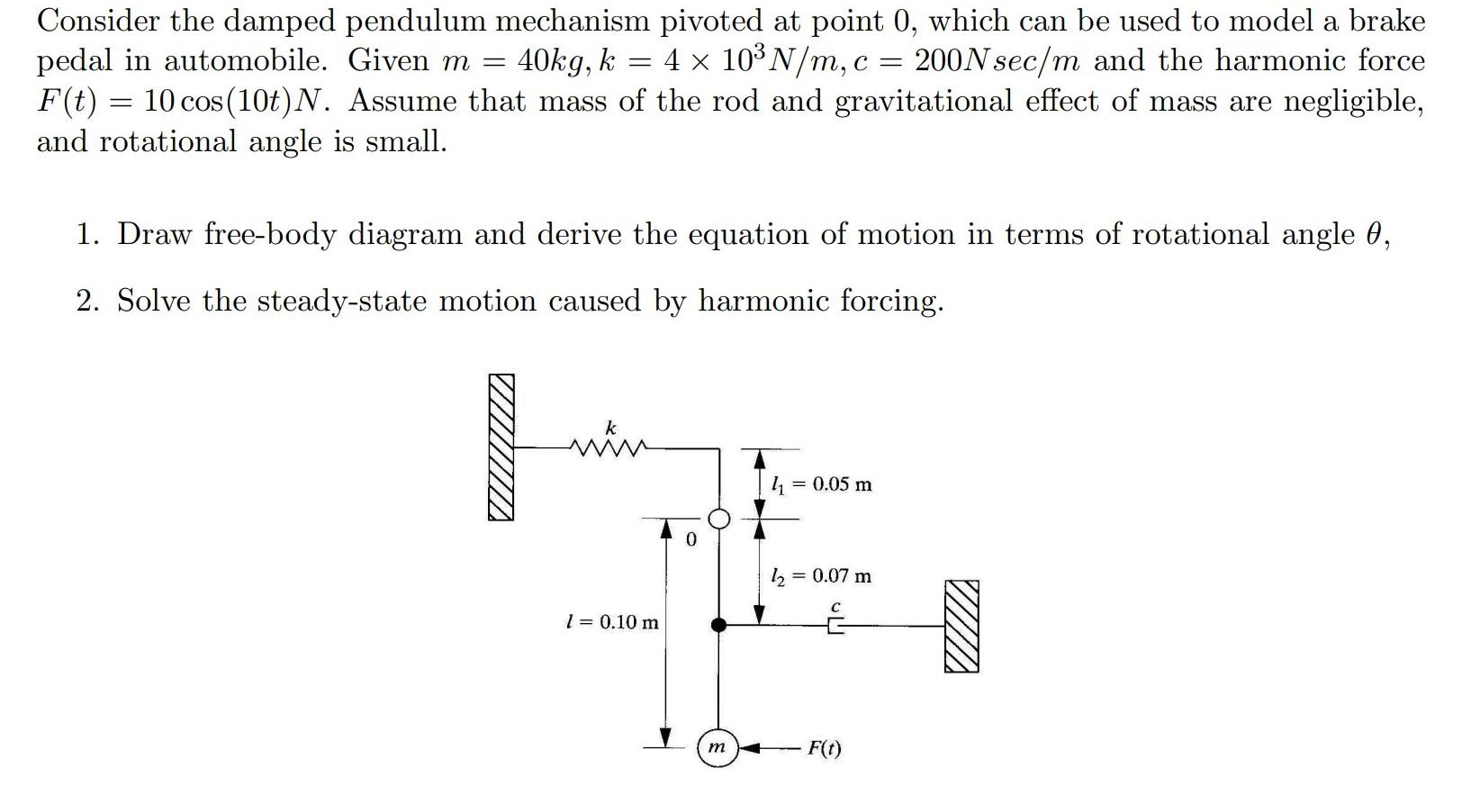 Solved Consider the damped pendulum mechanism pivoted at | Chegg.com
