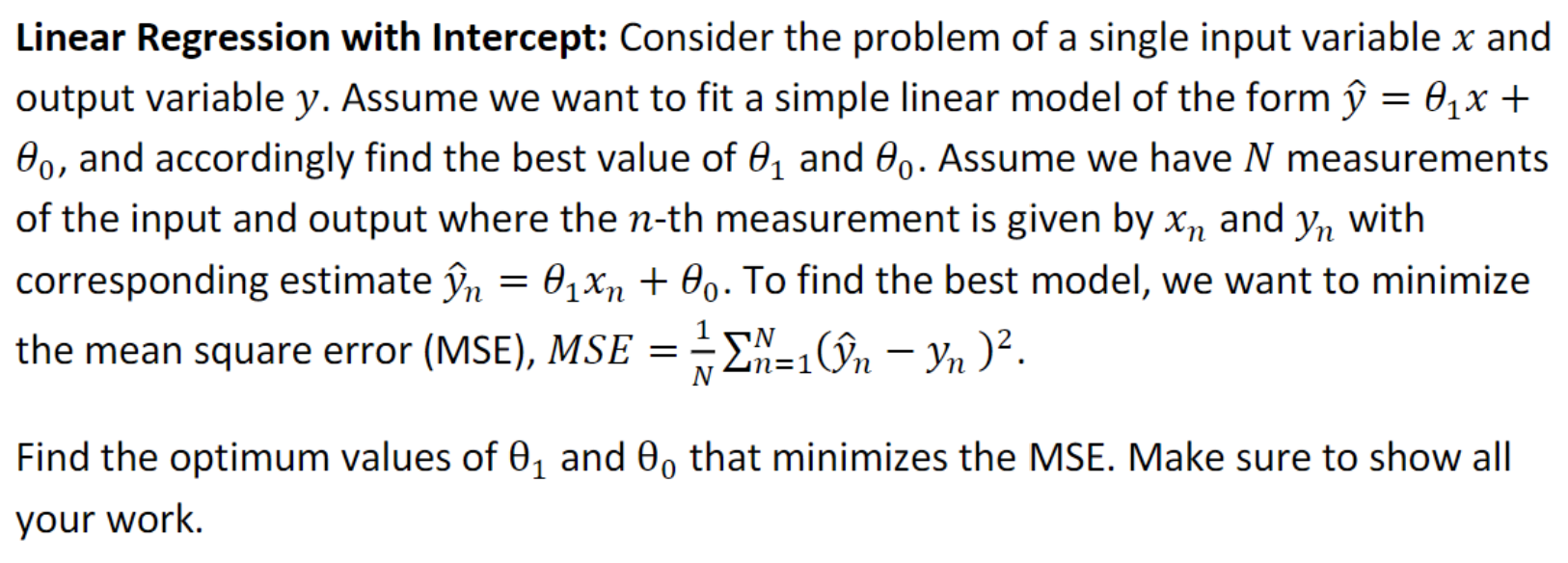 Solved Linear Regression with Intercept: Consider the | Chegg.com
