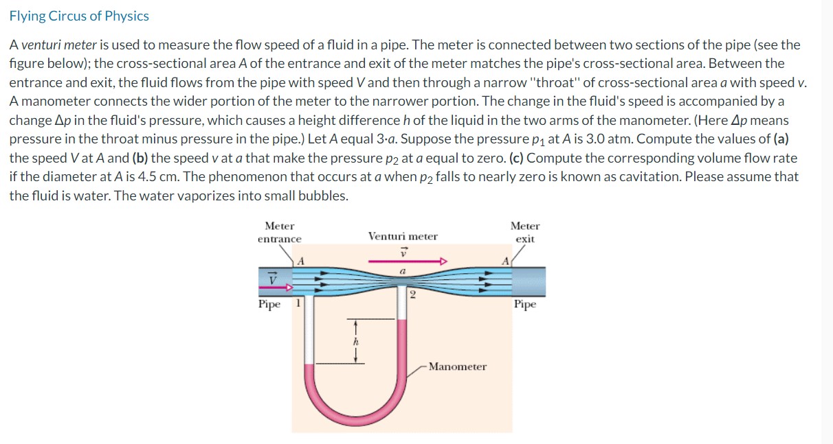 Solved Flying Circus of Physics A venturi meter is used to | Chegg.com