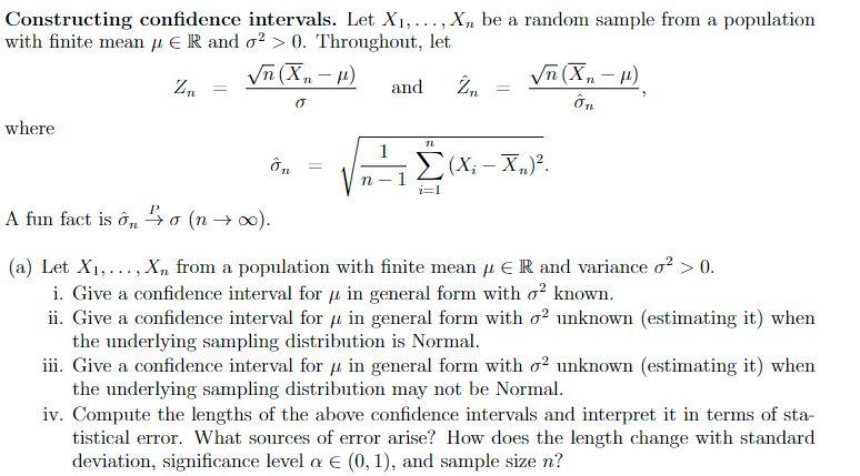 Solved 72 Constructing confidence intervals. Let X1,..., X., | Chegg.com