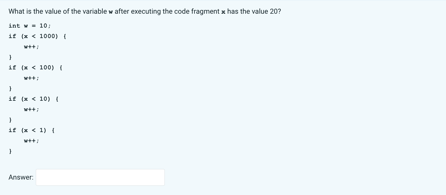 Solved What is the value of the variable w after executing | Chegg.com