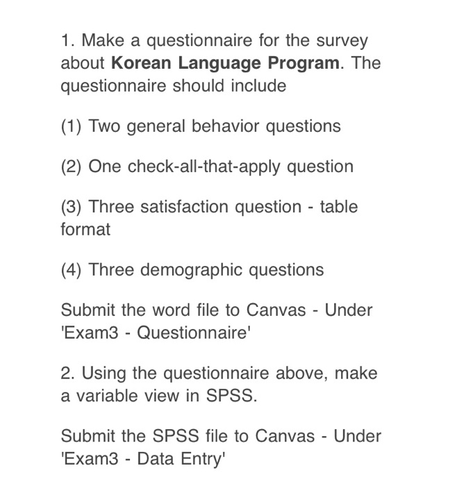 1. Make a questionnaire for the survey about Korean | Chegg.com