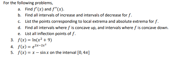 Solved For the following problems, a. Find f′(x) and f′′(x). | Chegg.com