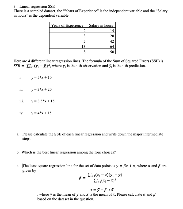Solved 3. Linear regression SSE There is a sampled dataset, | Chegg.com