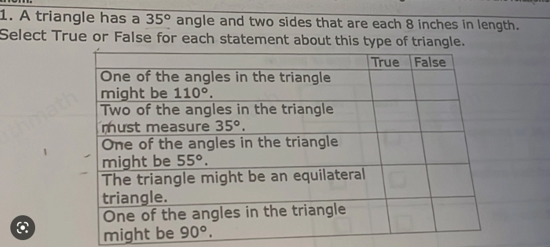 1. A triangle has a 35∘ angle and two sides that are | Chegg.com