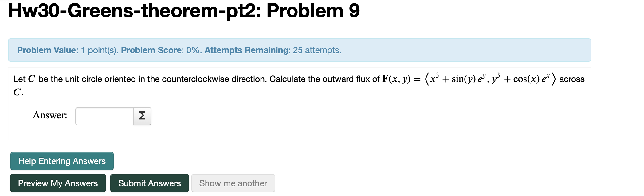 Solved Hw30-Greens-theorem-pt2: Problem 9 Problem Value: 1 | Chegg.com