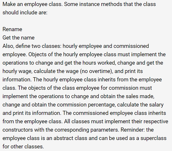 Solved Make an employee class. Some instance methods that | Chegg.com