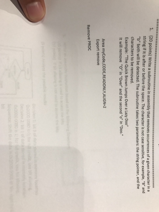 Solved Write a subroutine in assembly that removes | Chegg.com